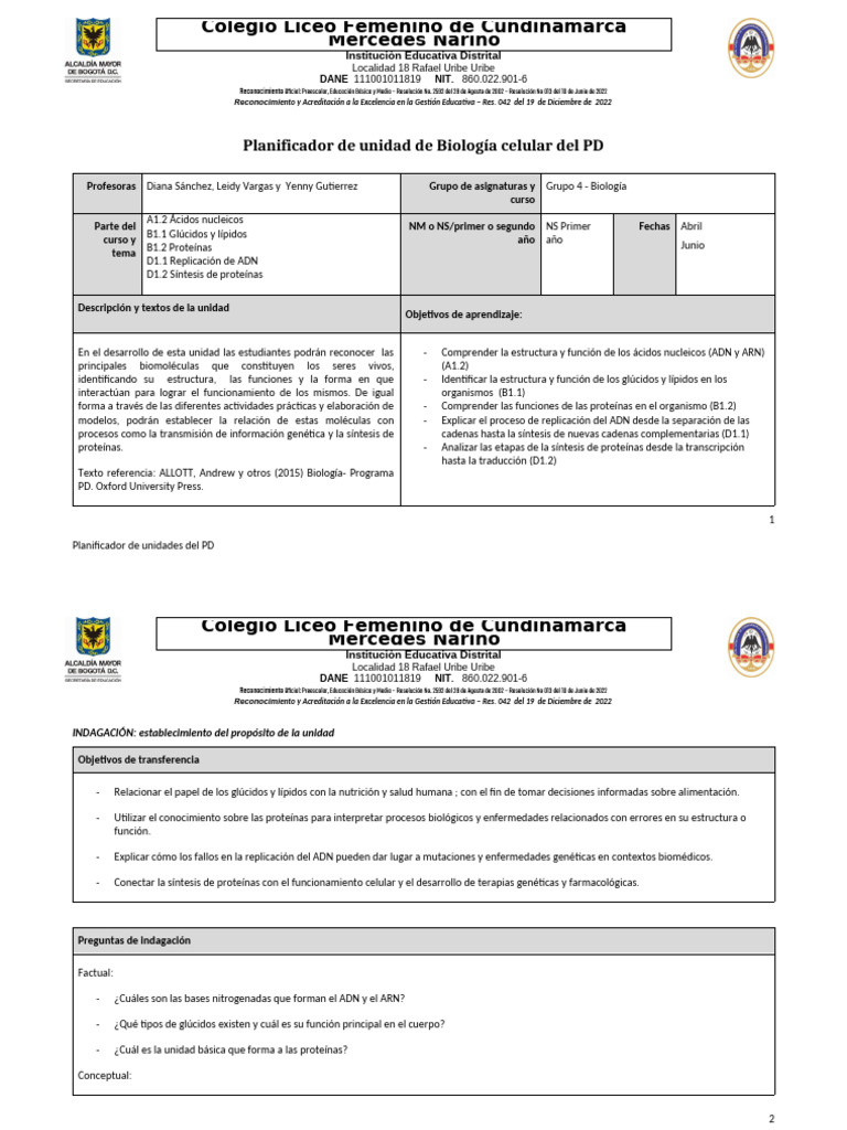 Unidad 2, 10 NS | PDF | Adn | Rna