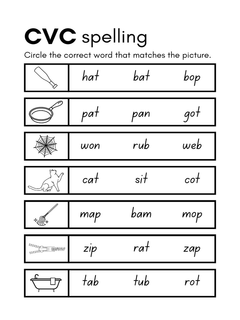 CVC Spelling Worksheet | PDF
