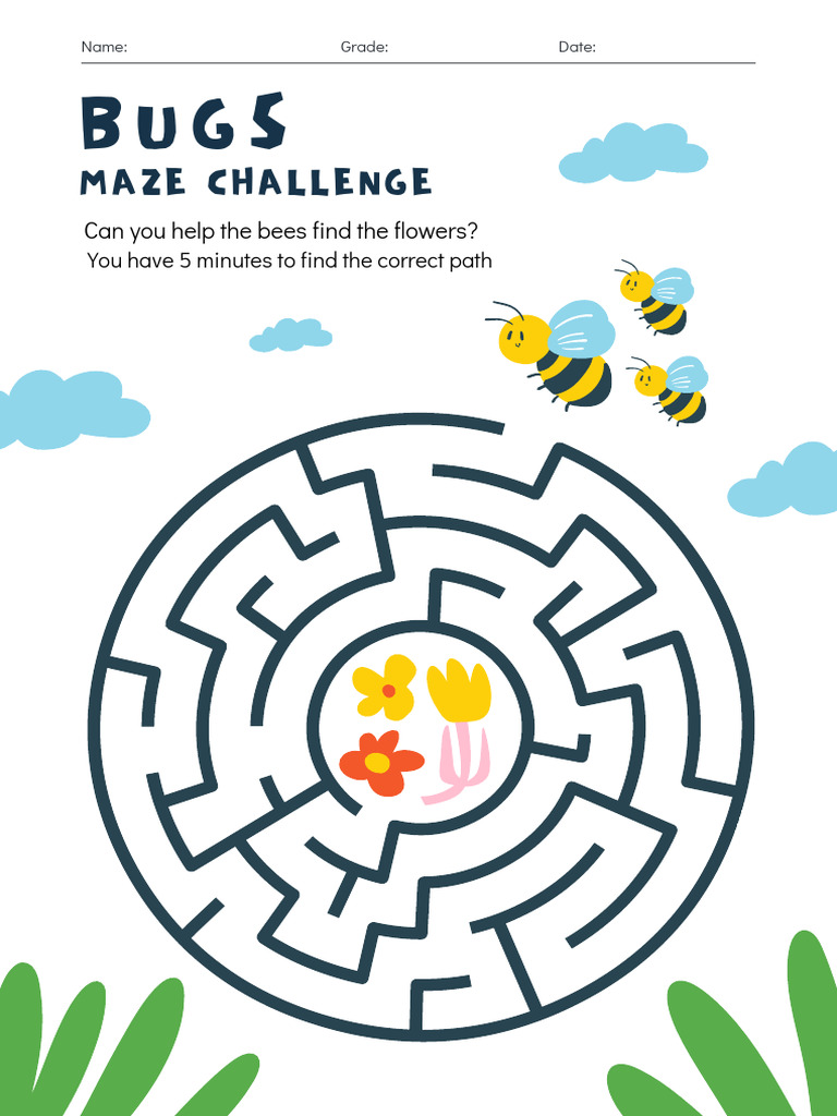 Bugs Maze Challenge Worksheet in Colorful Playful Style | PDF