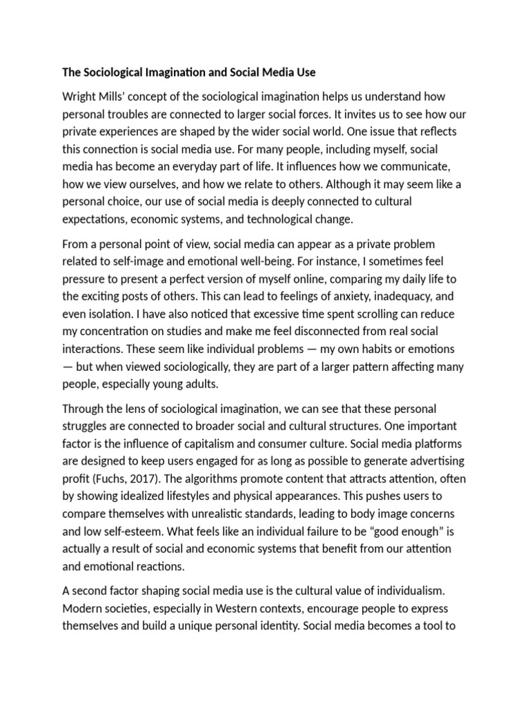 Sociology Individual Assignment | PDF | Self Esteem | Social Media