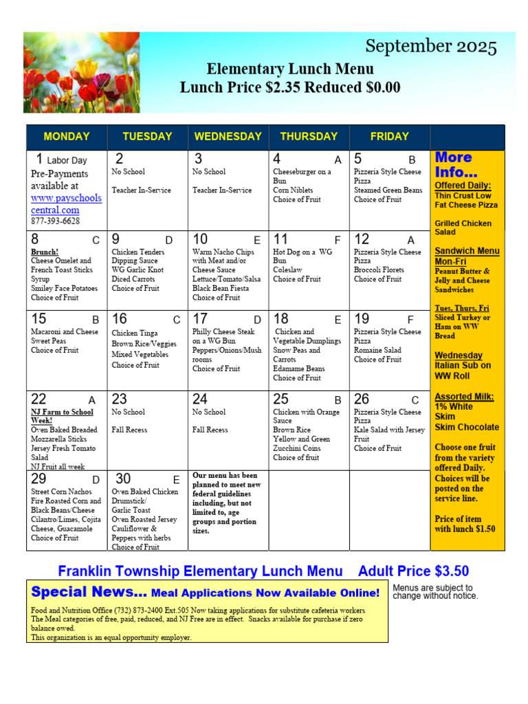 September Lunch Menu | PDF | Pizza | Lunch