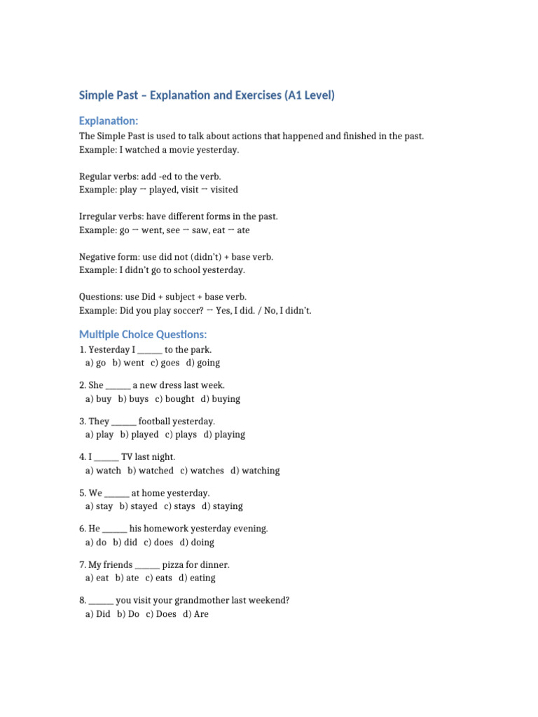 Simple Past Tense Guide and Exercises | PDF
