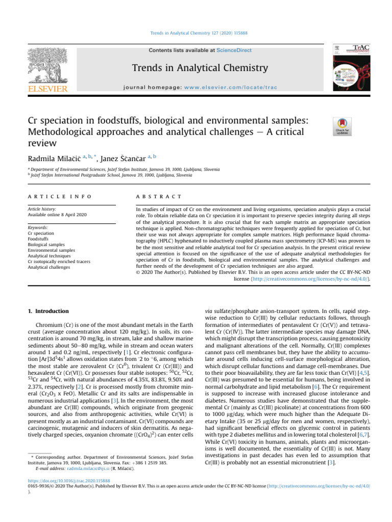 Review_Cr Speciation in Food Stuff | PDF | Chromium | Analytical Chemistry
