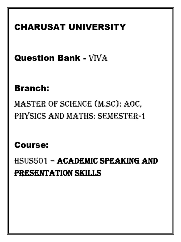 Question Bank - Academic Speaking and Presentation Skills (HSUS501 ...