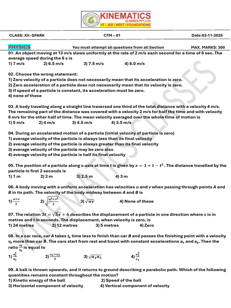 CTM QP_01_02-11-2025 | PDF | Capacitor | Velocity