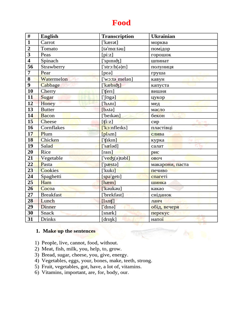 Food - Lesson 2 (Unit Time For Home) | PDF | Foods | Vegetables