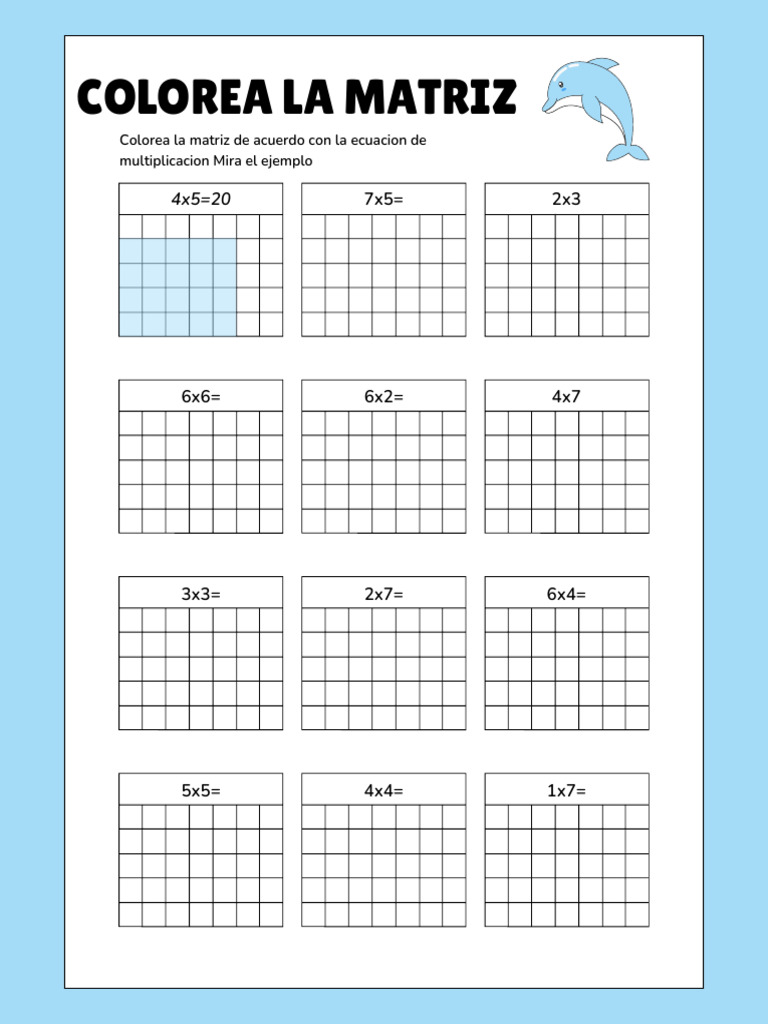 Color the Array Multiplication Worksheet in Blue Simple Lined Style | PDF