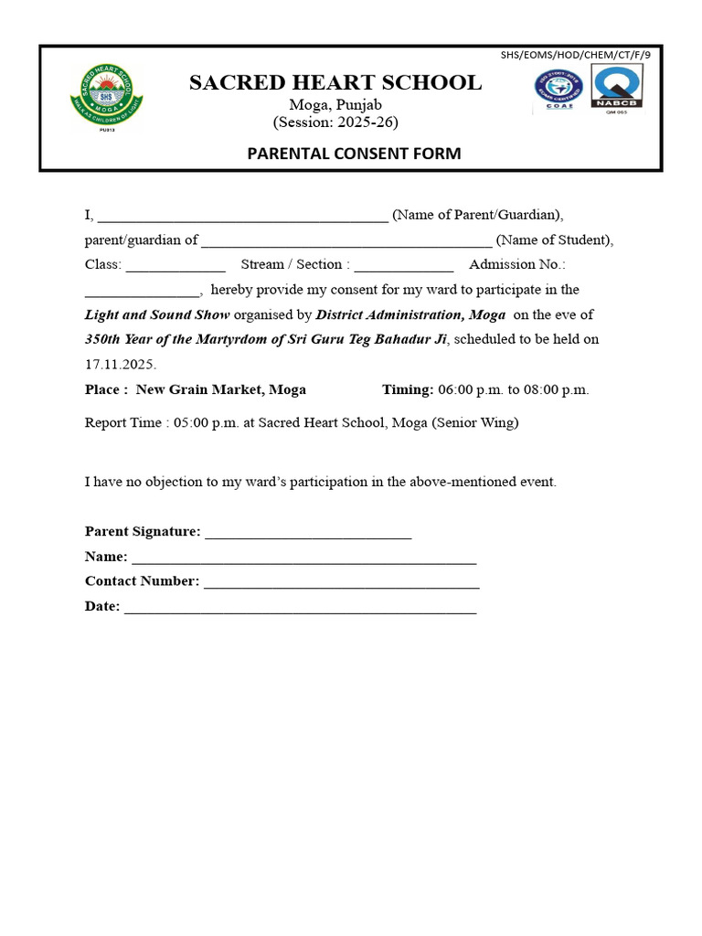 Parental Consent Form for Event Participation | PDF