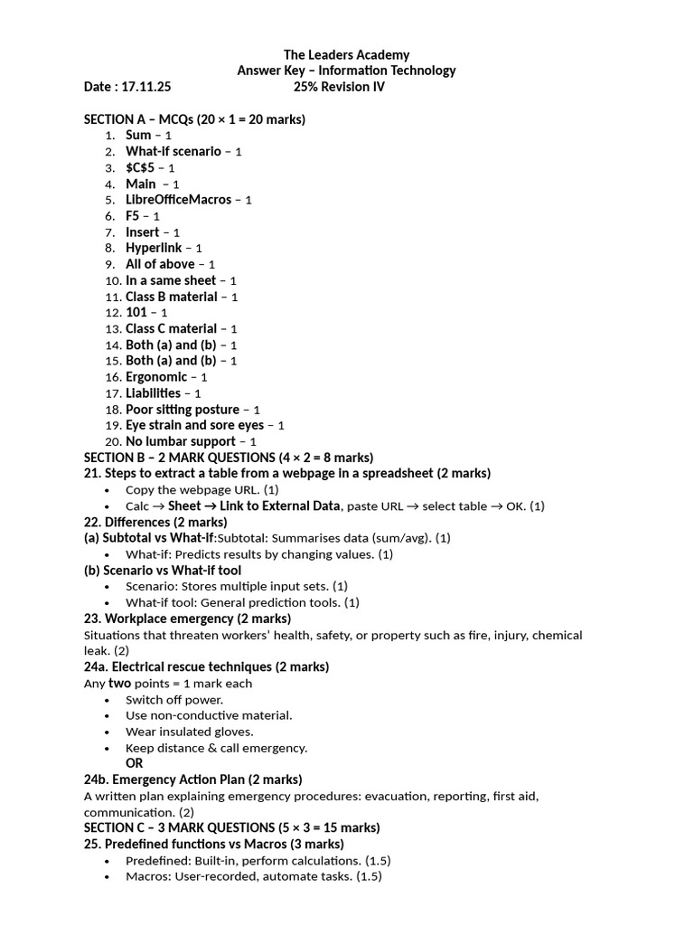 X IT IV 25per Answer Key | PDF | Occupational Safety And Health | Safety