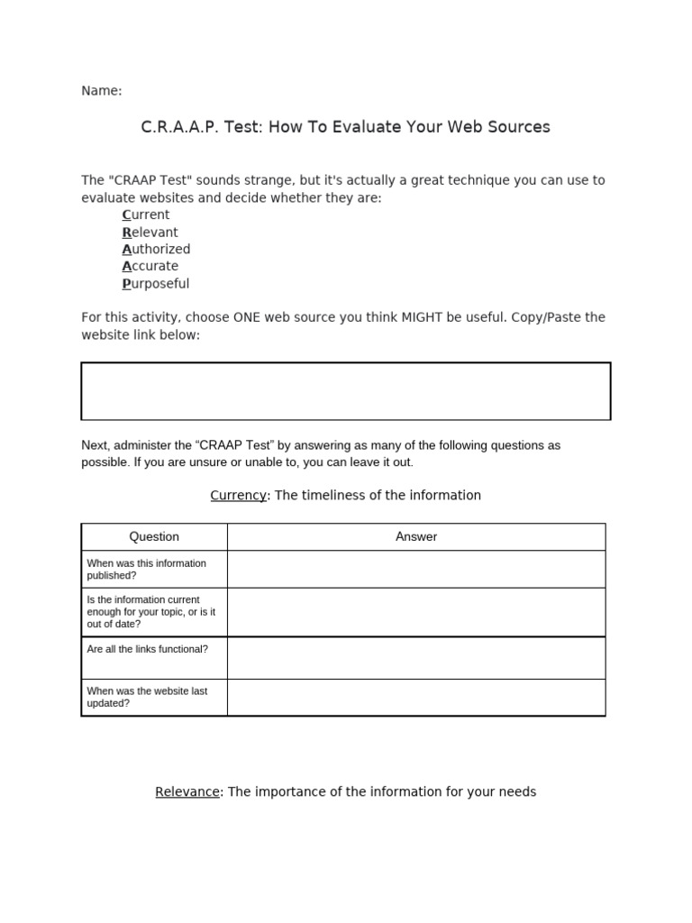 C.R.a.a.P. Test_ How to Evaluate Your Sources | PDF | Information ...