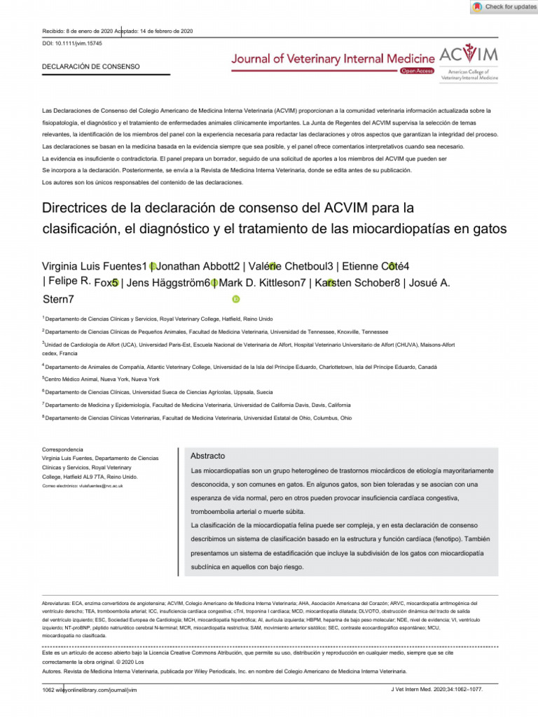 Acvim - Cats (2020) | PDF | Insuficiencia cardíaca | Corazón