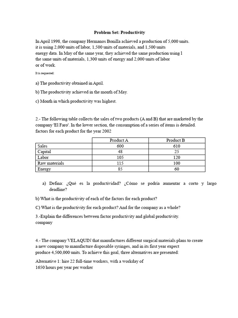 Productivity Exercises - v1 | PDF | Workforce Productivity | Working Time