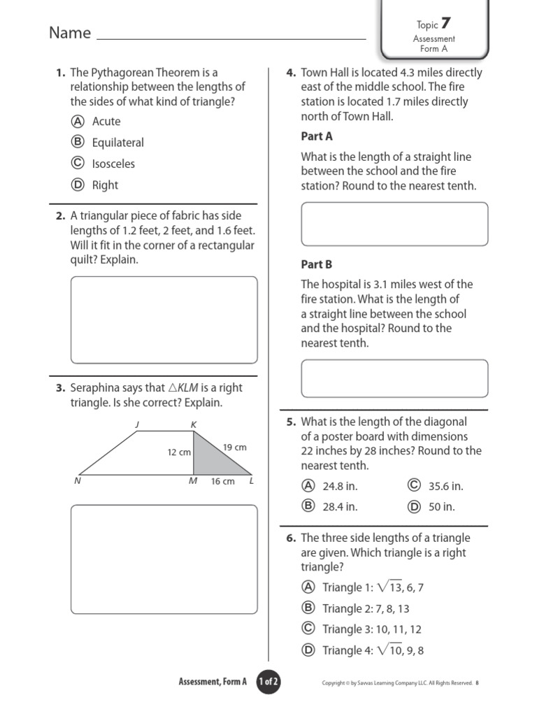 8th Topic 7 Assessment | PDF | Triangle | Euclidean Plane Geometry