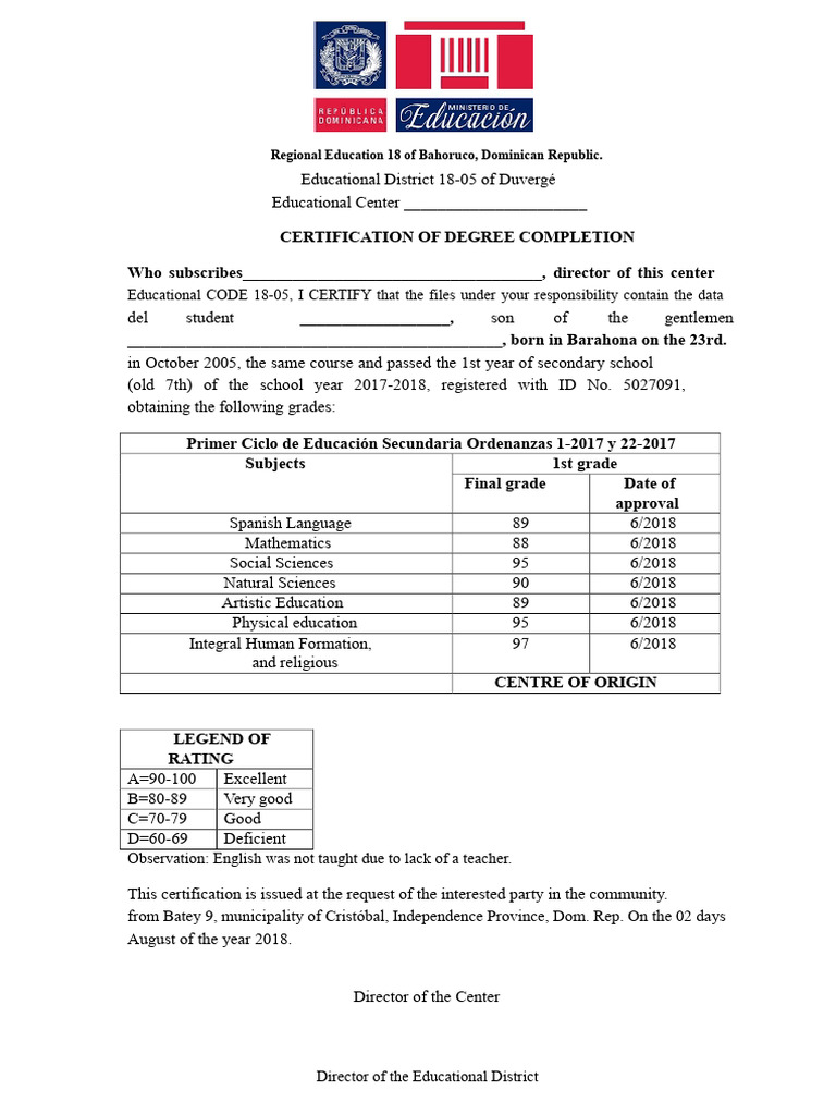 School Completion Certificate Template | PDF