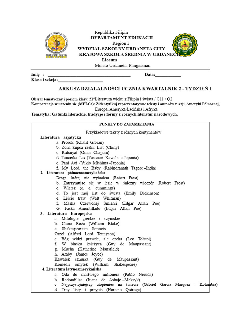 g11 21. Wiek Literatura Kwartal 2 | PDF