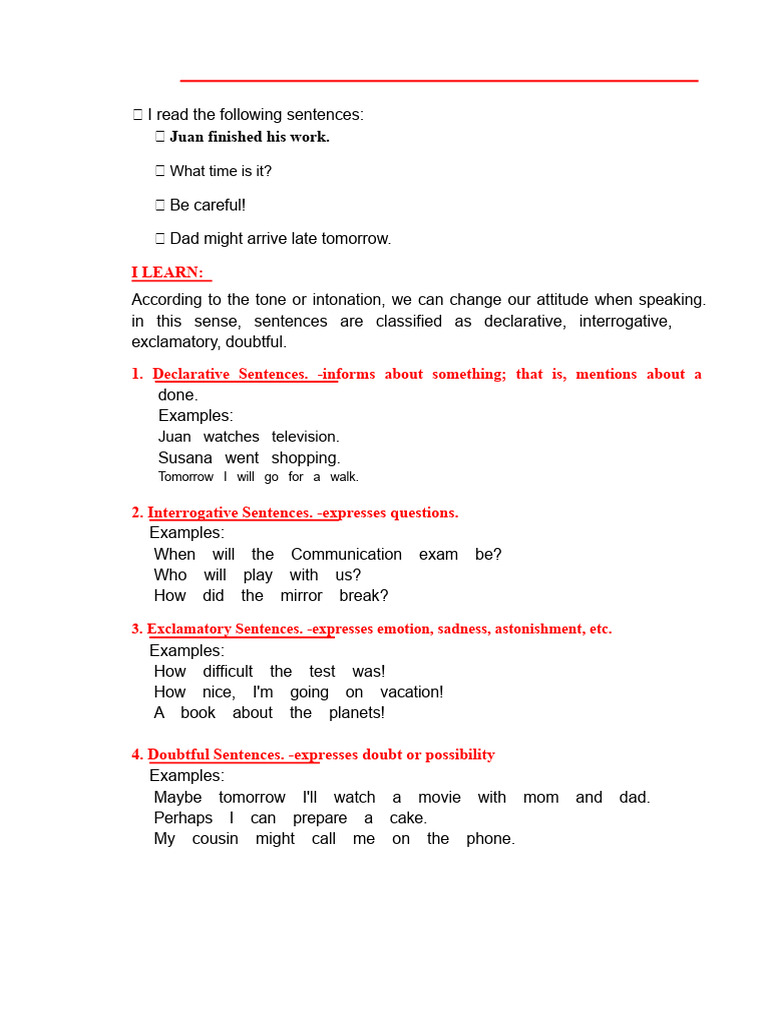 Types of Sentences Explained | PDF | Linguistics | Human Communication