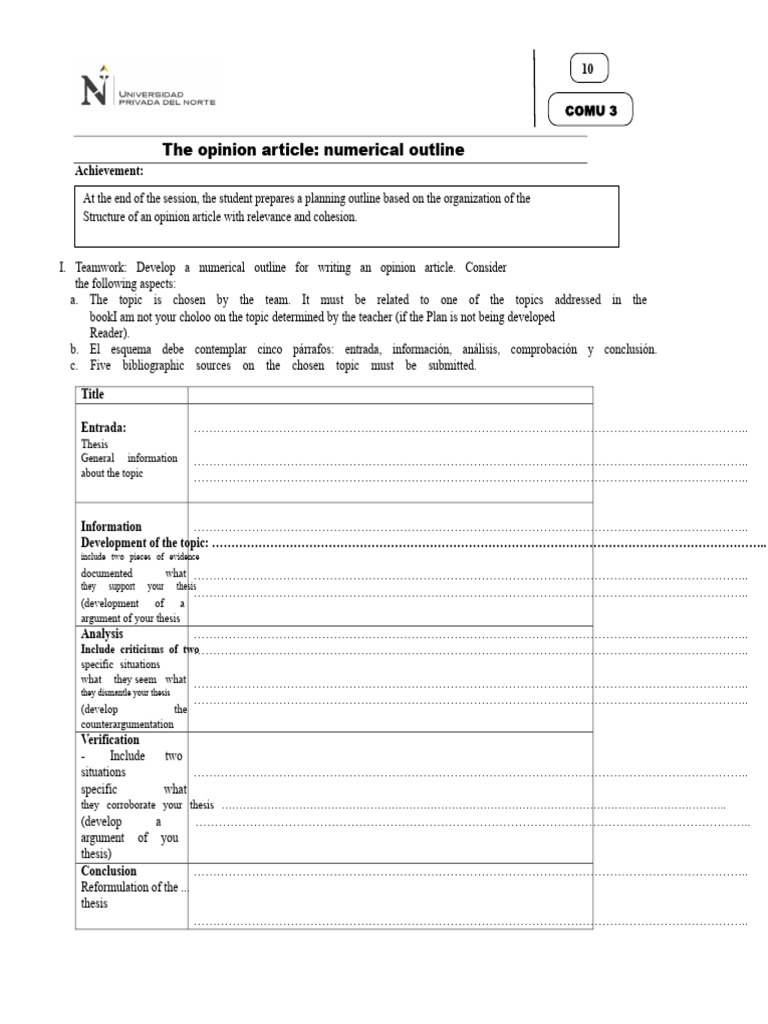 G10 - The Opinion Article - Numerical Outline | PDF | Writing | Human Communication