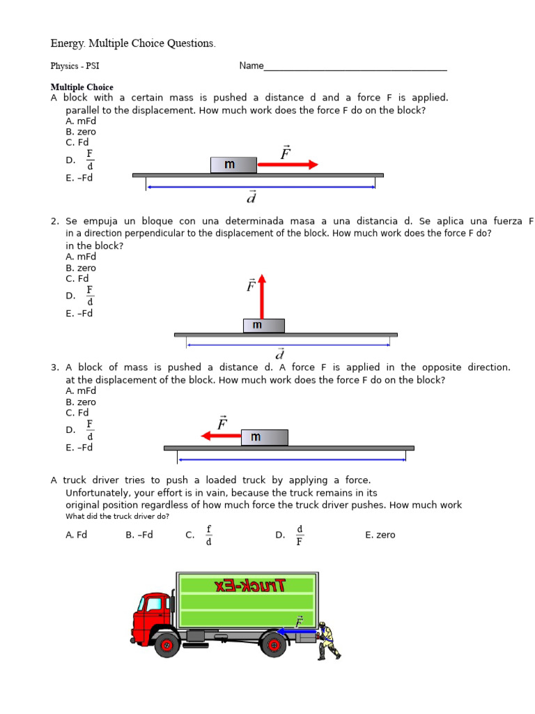 Work and Energy Multiple Choice 2013-07-22 | PDF | Force | Potential Energy