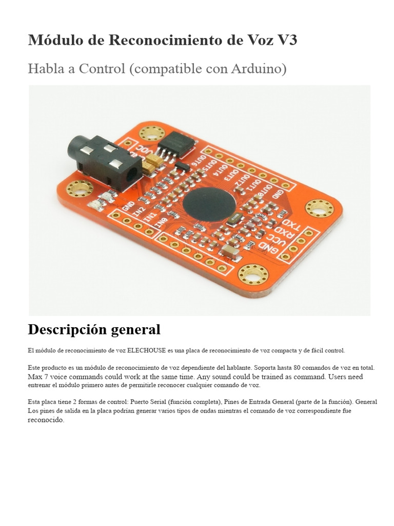 Módulo de Reconocimiento de Voz V3 para Arduino | PDF | Arduino | Datos ...