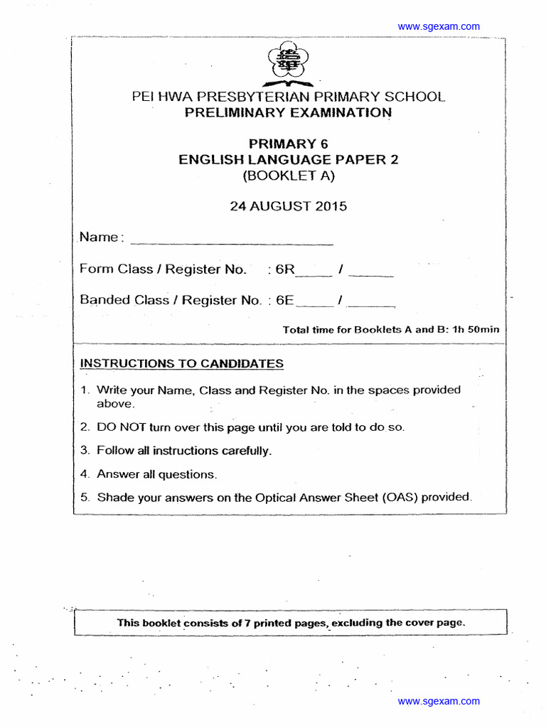 M 2015 P6 English SA2 Pei Hwa CT | PDF