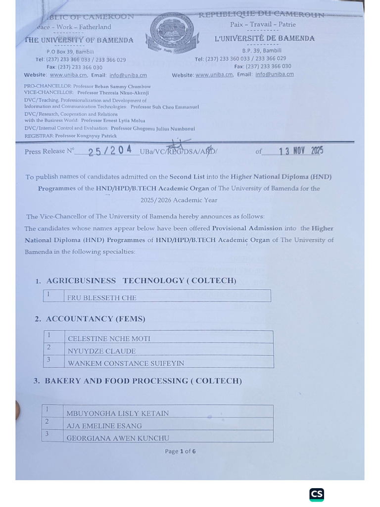HND Second List | PDF