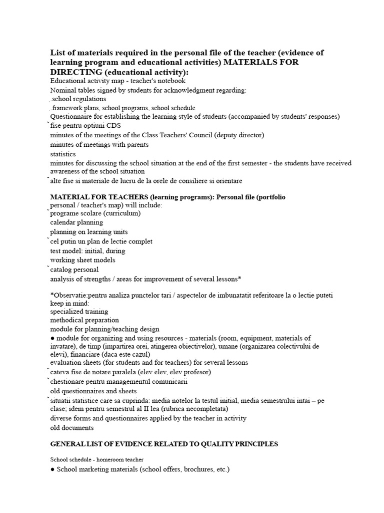 List of Materials Required in The Teacher's Personal File | PDF ...
