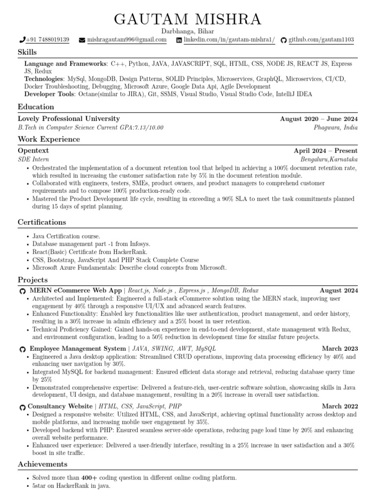 Gautam CV FullStack | PDF | My Sql | Java Script