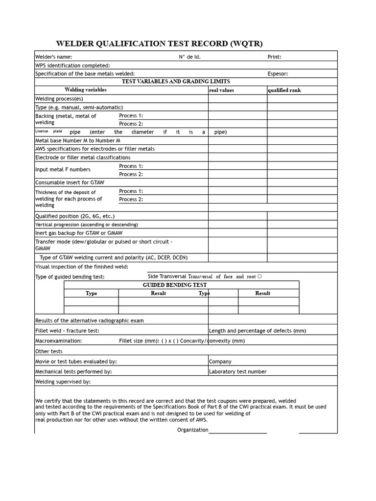 WQTR FORMAT 1 | PDF | Welding | Construction