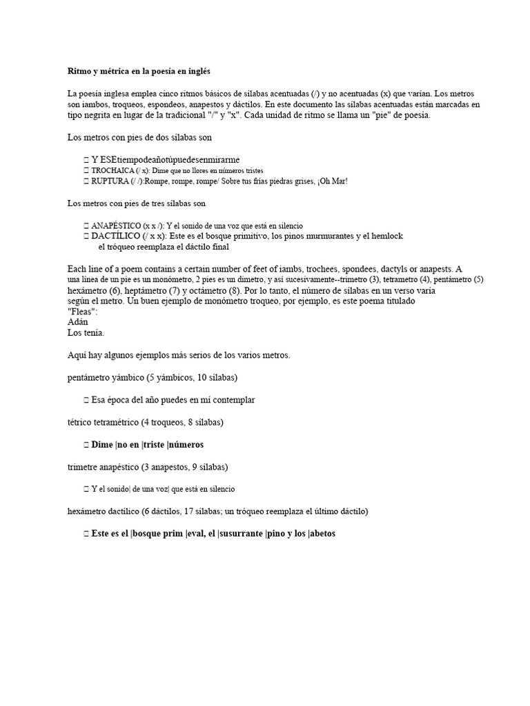Ritmo y Métrica en La Poesía Inglesa | PDF | Metro (poesía) | Poética