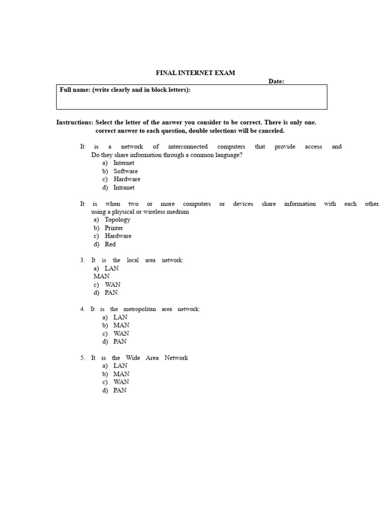 Internet Exam Questions and Answers | PDF | Computer Network | Local ...