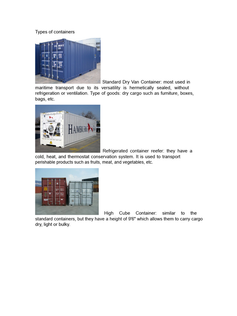 Types of Containers | PDF | Crane (Machine) | Freight Transport