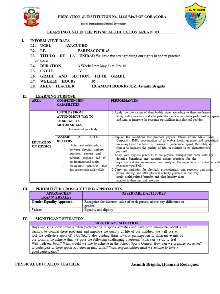 Learning Unit of The Physical Education Area 5 | PDF