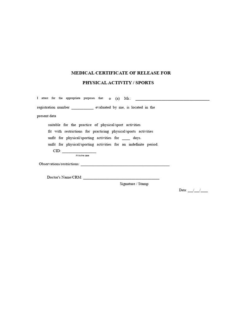 PHYSICAL ACTIVITY CERTIFICATE - Odt | PDF