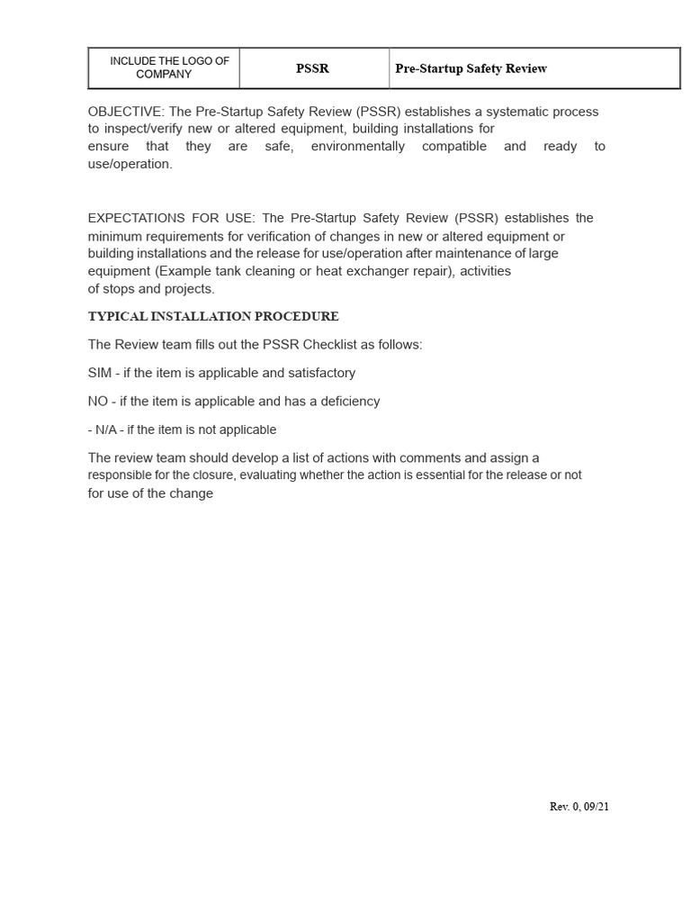 Pre-Startup Safety Review Checklist | PDF | Valve | Equipment