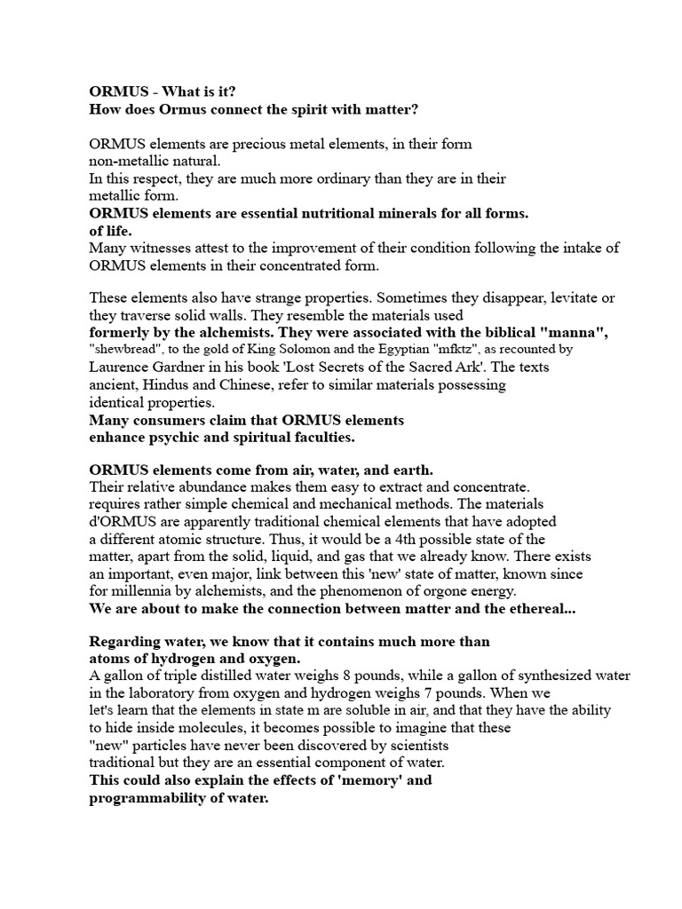 Understanding ORMUS Elements and Their Properties | PDF | Matter | Weight