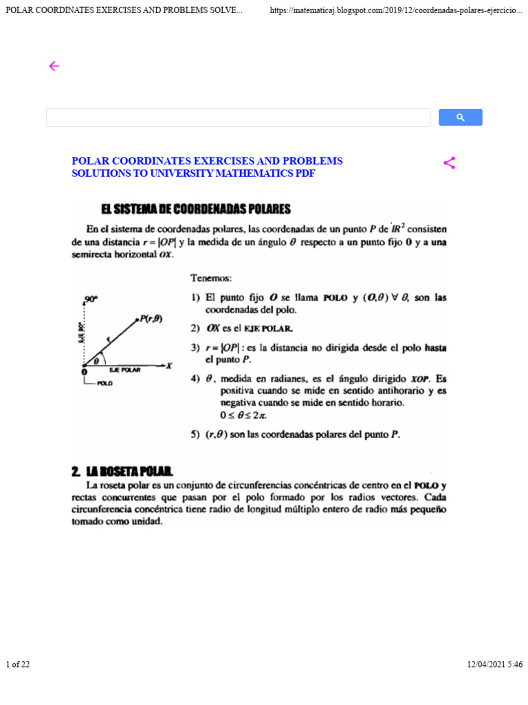 Polar Coordinates Problem Solutions | PDF | Coordinate System ...