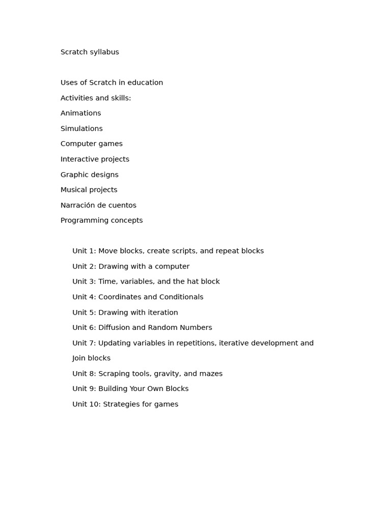 Scratch Syllabus | PDF | Scratch (Programming Language) | Computer Programming