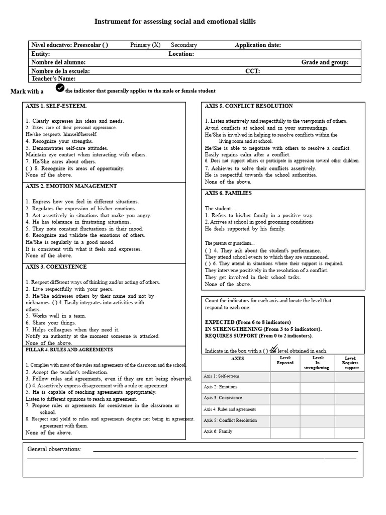 Instrument For The Assessment of Social and Emotional Skills | PDF | Conflict Resolution | Self ...
