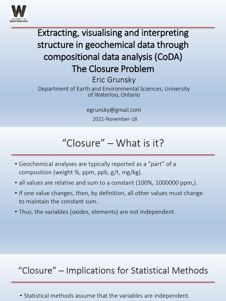 Geochemical Data Analysis and Closure Issues | PDF | Geochemistry ...