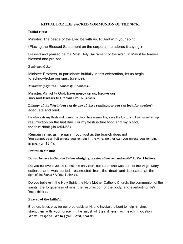 Rite For The Sacred Communion of The Sick | PDF | Eucharist | Sacraments