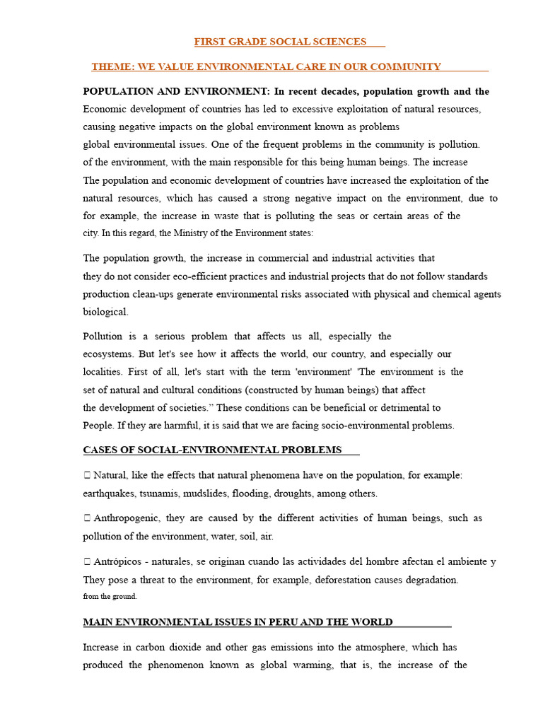 First Grade Social Sciences | PDF | Pollution | Natural Environment