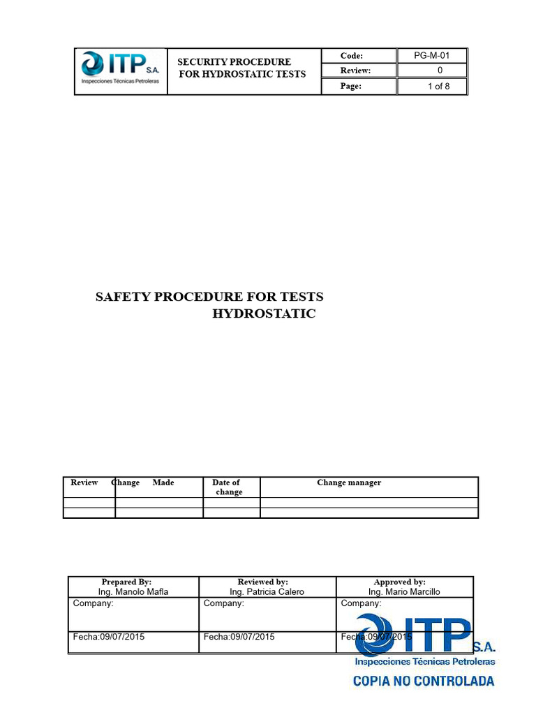 Safety Procedure For Hydrostatic Testing PDF | PDF | Gases