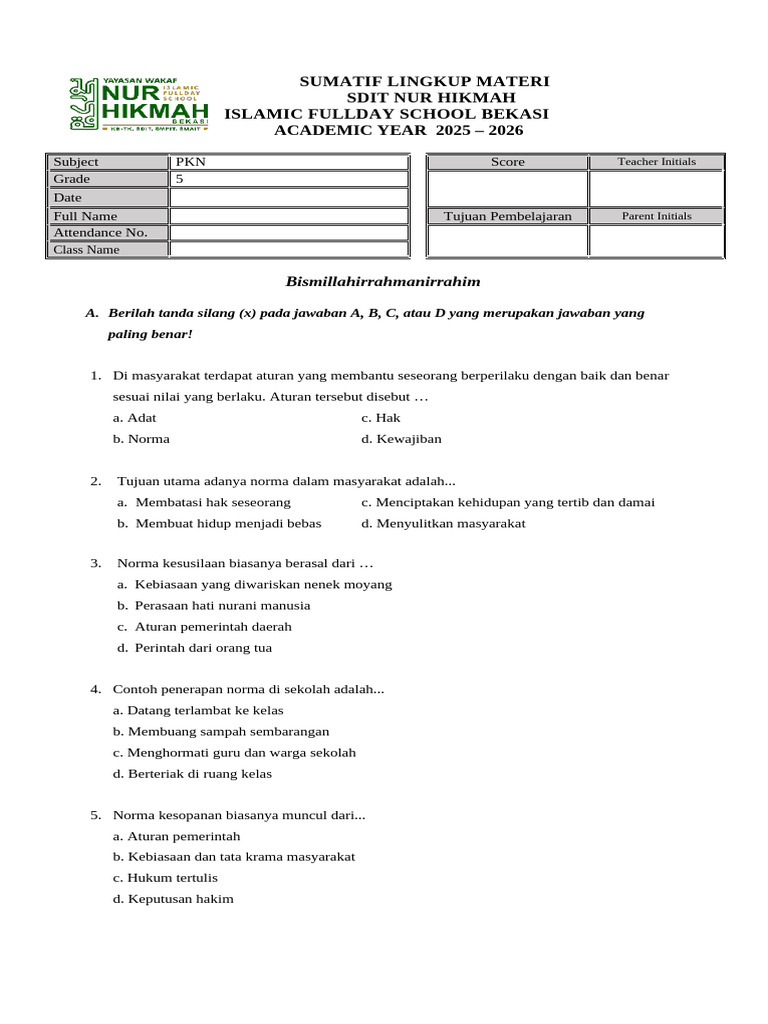 Ph Pkn Kelas 5 Bab 2 Norma & Aturan | PDF