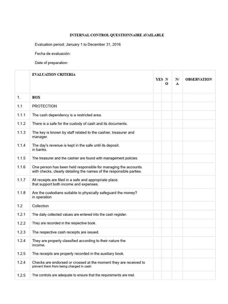 Available Internal Control Questionnaire | PDF | Expense | Cheque