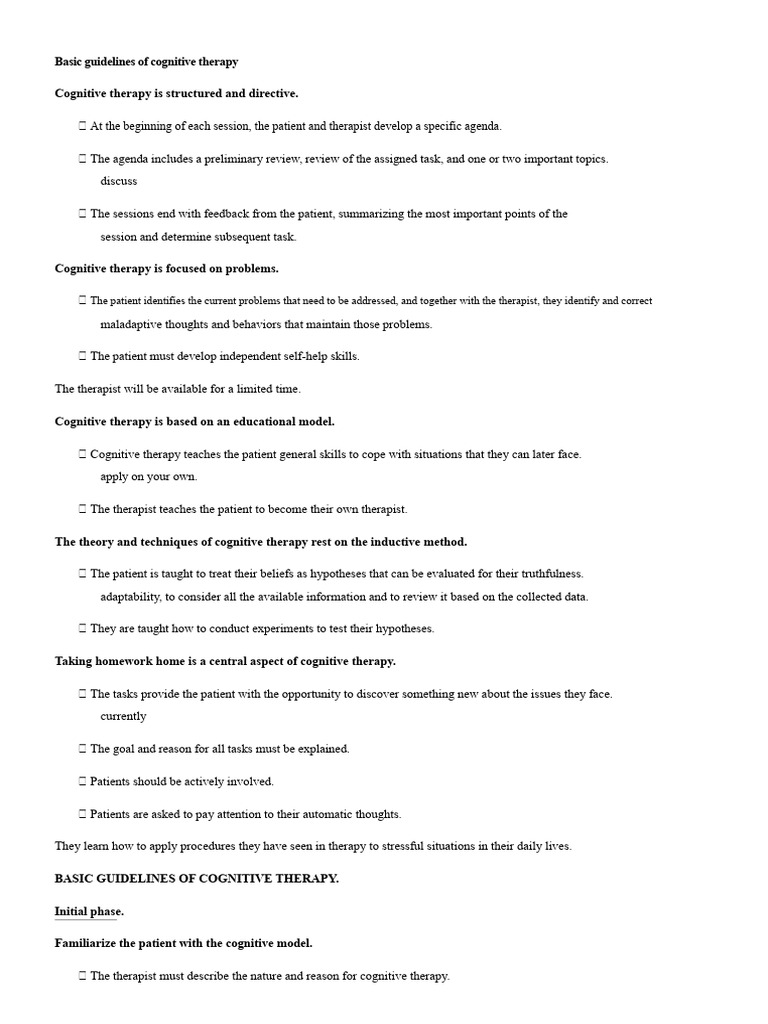 Cognitive Therapy Guidelines Explained | PDF | Psychotherapy ...