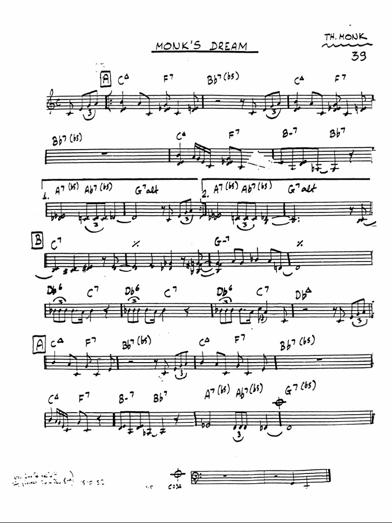 Monk s Dream Lead Sheet v2 | PDF