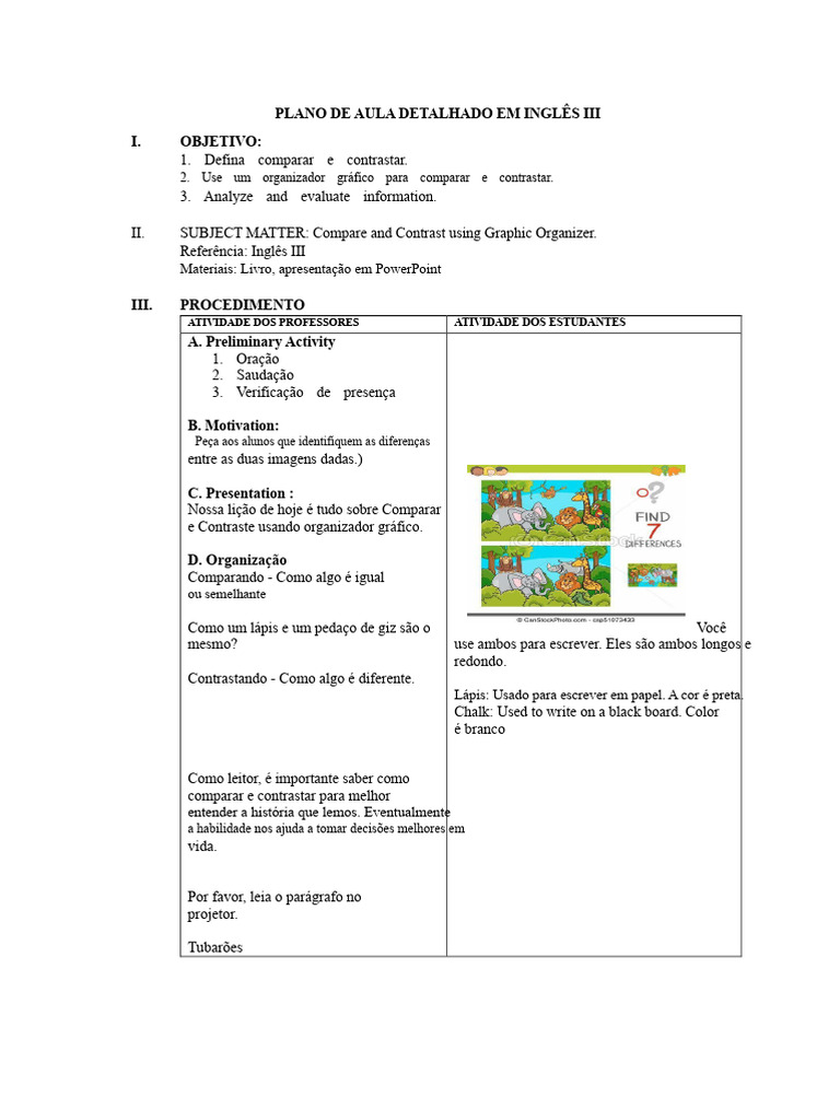 revisar plano de aula em inglês comparar e contrastar.docx | PDF | Tubarões