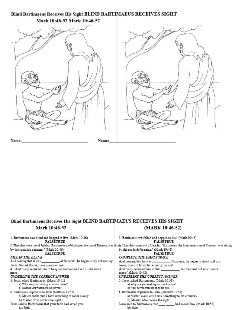 Blind Bartimaeus' Healing Story | PDF | Gospels | Gospel Of Mark