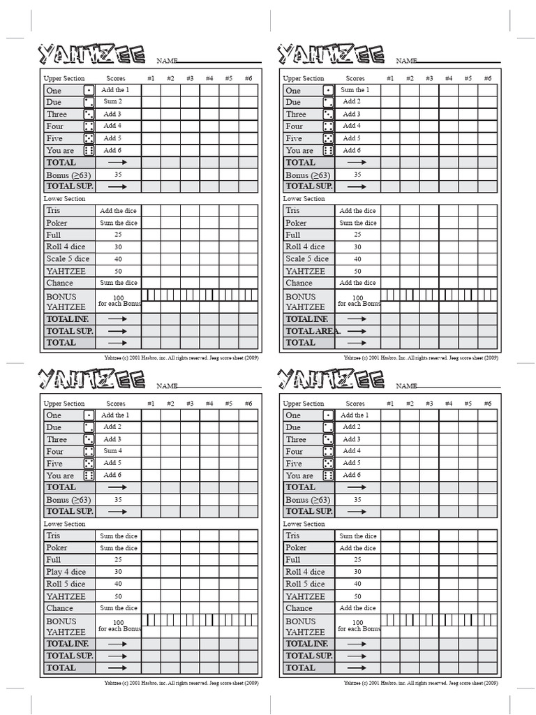 Yahtzee Score Sheet Ita by Jeeg | PDF | Game Manufacturers | Electronic ...