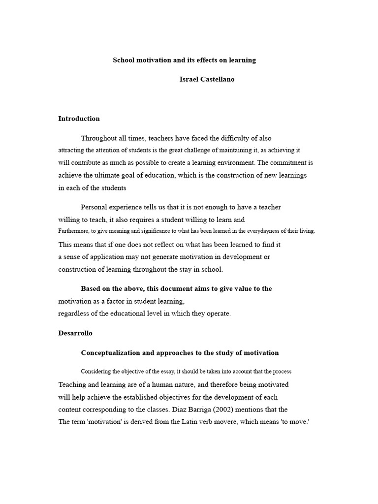 School motivation essay | PDF | Motivational | Motivation